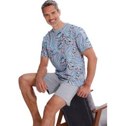 Herren Shorty mit Bl&auml;tter-Druck grau-meliert bedruckt, Gr&ouml;&szlig;e 60/62