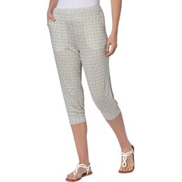 Damen Caprihose mit innenliegendem Rundum-Dehnbund taupe-ecru-bedruckt, Gr&ouml;&szlig;e 38