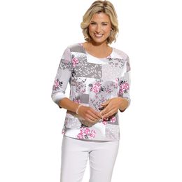 Damen Kurzarmshirt mit Patch-Muster, Baumwolle ros&eacute;-steingrau-bedruckt, Gr&ouml;&szlig;e 46