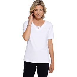 Damen Kurzarmshirt mit Bl&uuml;ten-Stickerei wei&szlig;, Gr&ouml;&szlig;e 50