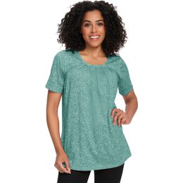 Damen Longshirt mit Falten am Ausschnitt salbei-ecru-bedruckt, Gr&ouml;&szlig;e 56
