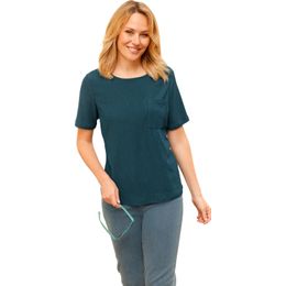Damen Kurzarmshirt mit Brusttasche petrol, Gr&ouml;&szlig;e 54
