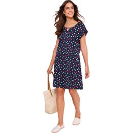 Damen Sommerkleid in A-Form, Tupfen-Druck marine-pink-bedruckt, Gr&ouml;&szlig;e 56/58