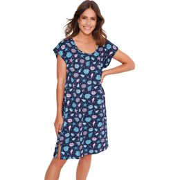 Damen Sommerkleid mit Muschel-Motiven, Baumwolle marine-bedruckt, Gr&ouml;&szlig;e 56/58