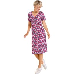 Damen A-Linien-Kleid mit Raffungen vorne magenta-topas-bedruckt, Gr&ouml;&szlig;e 48