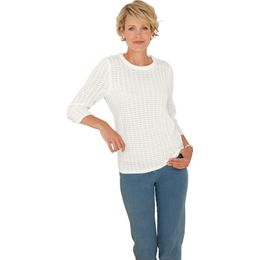 Damen 3/4-Arm-Pullover mit Ajour-Muster ecru, Gr&ouml;&szlig;e 38