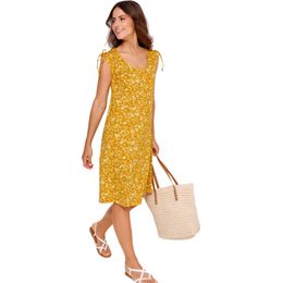 Damen Sommerkleid mit Bindeb&auml;ndern zum Raffen ocker-bedruckt, Gr&ouml;&szlig;e 36/38