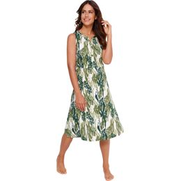 Damen Sommerkleid in A-Form champagner-oliv-bedruckt, Gr&ouml;&szlig;e 36/38