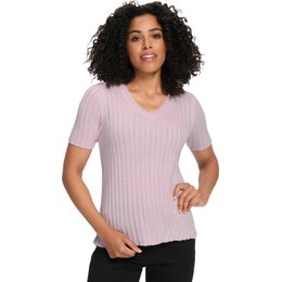 Damen V-Ausschnitt-Pullover in Ripp-Optik hellros&eacute;, Gr&ouml;&szlig;e 38
