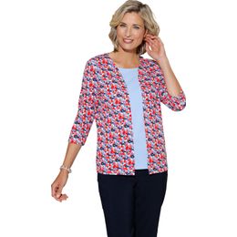 Damen 2-in-1-Shirt aus reiner Baumwolle dunkelblau-rot-bedruckt, Gr&ouml;&szlig;e 38