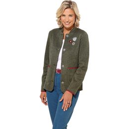 Damen Blazer mit Bl&uuml;ten-Stickerei khaki-meliert, Gr&ouml;&szlig;e 50