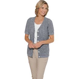 Damen Strickjacke mit gebogten Kanten marine-hellblau-meliert, Gr&ouml;&szlig;e 56