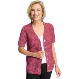 Damen Strickjacke mit gebogten Kanten rot-ecru-meliert, Gr&ouml;&szlig;e 48