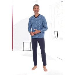 Herren Schlafanzug mit Grafik-Muster mittelblau-gemustert, Gr&ouml;&szlig;e 52/54