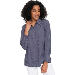 Damen Longbluse mit L&auml;ngsstreifen, pflegeleicht marine-ecru-gestreift, Gr&ouml;&szlig;e 50