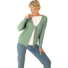 Damen Strickjacke mit Ajour-Muster eucalyptus, Gr&ouml;&szlig;e 46