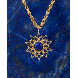 Holzkern Halsketten Damen Gold und Lapislazuli