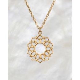Holzkern Halsketten Damen Gold und Wei&szlig;es Perlmutt