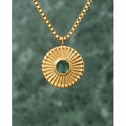 Elegante Gold Halskette Stencil, Gr&uuml;ner Marmor Anh&auml;nger