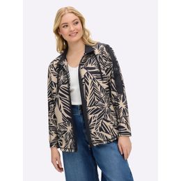 sheego Gro&szlig;e Gr&ouml;&szlig;en Shirtjacke in Struktur-Qualit&auml;t, bedruckt, schwarz-sand, Gr&ouml;&szlig;e 50 - Damen
