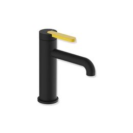 HEWI AQ477 Waschtischarmatur AQ1.12M1136018 ohne Ablaufgarnitur, pulverbeschichtet Schwarz tiefmatt, Griff senfgelb