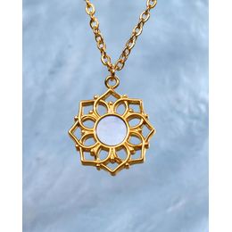Holzkern Halsketten Damen Gold und Blaues Perlmutt