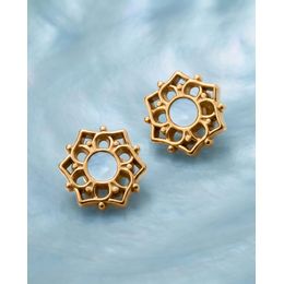 Holzkern Ohrringe Damen Gold und Blaues Perlmutt