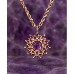 Holzkern Halsketten Damen Ros&eacute; und Amethyst