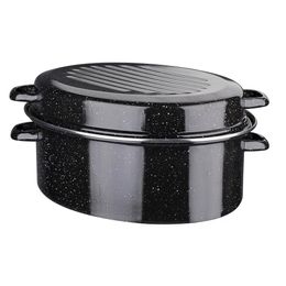 GSW Br&auml;ter Emaille Br&auml;ter, Schwarz, Metall, 9 L, oval, 38x18 cm, ISO 9001, backofengeeignet,schadstofffrei gem&auml;&szlig; EU-Standards, hitzebest&auml;ndige Griffe, backofengeeignet, kratzfest, rostfrei, geschmacksneutral, energiesparend, Deckel hitzebest&auml;ndig, Kochen, T&ouml;pfe, Br&auml;ter