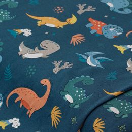 buttinette Baumwoll-Jersey-Digitaldruck "Dinos" mit Elasthan, blau-color