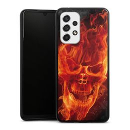 DeinDesign Galaxy A33 5G Handy Slim Case extra d&uuml;nn Silikon Handyh&uuml;lle schwarz H&uuml;lle Fire Skull Totenkopf Silikon Slim Case