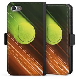 DeinDesign iPhone SE (2022) Handy Klapph&uuml;lle Handyh&uuml;lle aus Kunst Leder schwarz Flip Case Ball Tennis Hobby Sideflip mit Lasche