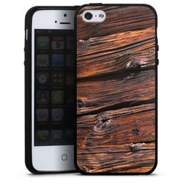 DeinDesign iPhone SE (2016-2019) Handy Silikon H&uuml;lle Case schwarz Handyh&uuml;lle Beams Wooden Look Wood