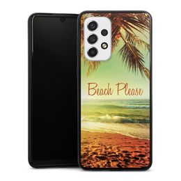 DeinDesign Galaxy A33 5G Handy Slim Case extra d&uuml;nn Silikon Handyh&uuml;lle schwarz H&uuml;lle Palm Tree Urlaub Beach Silikon Slim Case