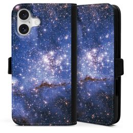 DeinDesign iPhone 16 Plus Handy Klapph&uuml;lle Handyh&uuml;lle aus Kunst Leder schwarz Flip Case Galaxy Weltall Weltraum Sideflip mit Lasche