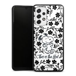 DeinDesign Galaxy A33 5G Handy Slim Case extra d&uuml;nn Silikon Handyh&uuml;lle schwarz H&uuml;lle Flowers Snoopy Peanuts Silikon Slim Case