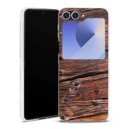 DeinDesign Galaxy Z Flip 6 Handy Hard Case Schutzh&uuml;lle transparent Smartphone Handy H&uuml;lle Wood Beams Wooden Look Hard Case