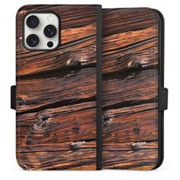 DeinDesign iPhone 15 Pro Max Handy Klapph&uuml;lle Handyh&uuml;lle aus Kunst Leder schwarz Flip Case Beams Wood Wooden Look Sideflip mit Lasche
