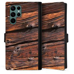 DeinDesign Galaxy S22 Ultra Handy Klapph&uuml;lle Handyh&uuml;lle aus Kunst Leder schwarz Flip Case Beams Wood Wooden Look Sideflip mit langer Lasche