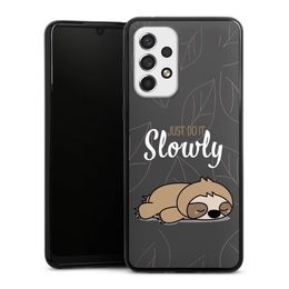 DeinDesign Galaxy A33 5G Handy Slim Case extra d&uuml;nn Silikon Handyh&uuml;lle schwarz H&uuml;lle Sayings Sloth Lazy Sunday Silikon Slim Case