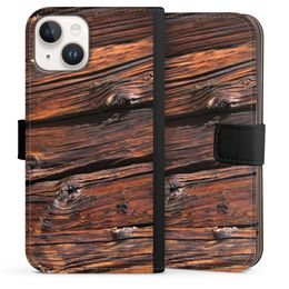 DeinDesign iPhone 14 Handy Klapph&uuml;lle Handyh&uuml;lle aus Kunst Leder schwarz Flip Case Beams Wood Wooden Look Sideflip mit Lasche