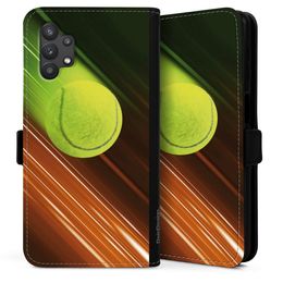 DeinDesign Galaxy A32 5G Handy Klapph&uuml;lle Handyh&uuml;lle aus Kunst Leder schwarz Flip Case Hobby Ball Tennis Sideflip mit langer Lasche