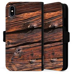 DeinDesign iPhone X Handy Klapph&uuml;lle Handyh&uuml;lle aus Kunst Leder schwarz Flip Case Beams Wood Wooden Look Sideflip mit langer Lasche
