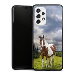 DeinDesign Galaxy A33 5G Handy Slim Case extra d&uuml;nn Silikon Handyh&uuml;lle schwarz H&uuml;lle Nature Horse Meadow Silikon Slim Case