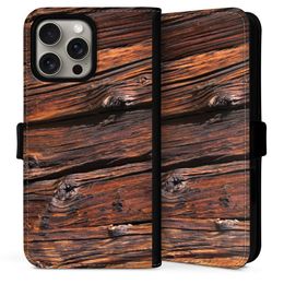 DeinDesign iPhone 16 Pro Handy Klapph&uuml;lle Handyh&uuml;lle aus Kunst Leder schwarz Flip Case Beams Wood Wooden Look Sideflip mit Lasche
