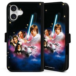 DeinDesign iPhone 16 Plus Handy Klapph&uuml;lle Handyh&uuml;lle aus Kunst Leder schwarz Flip Case Star Wars Lightsaber Merchandise Sideflip mit Lasche
