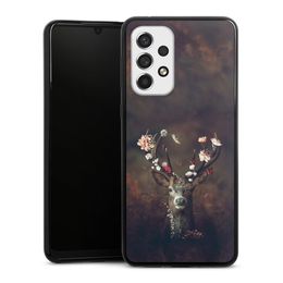 DeinDesign Galaxy A33 5G Handy Slim Case extra d&uuml;nn Silikon Handyh&uuml;lle schwarz H&uuml;lle Rehe Reindeer Flowers Silikon Slim Case