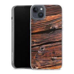 DeinDesign iPhone 14 Plus Handy Silikon H&uuml;lle Case transparent Handyh&uuml;lle Beams Wood Wooden Look Silikon Case