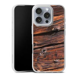 DeinDesign iPhone 16 Pro Handy Silikon H&uuml;lle Case wei&szlig; Handyh&uuml;lle Beams Wood Wooden Look Silikon Case