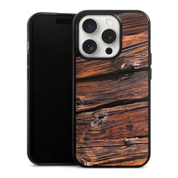 DeinDesign iPhone 15 Pro Handy Slim Case extra d&uuml;nn Silikon Handyh&uuml;lle schwarz H&uuml;lle Beams Wood Wooden Look Silikon Slim Case